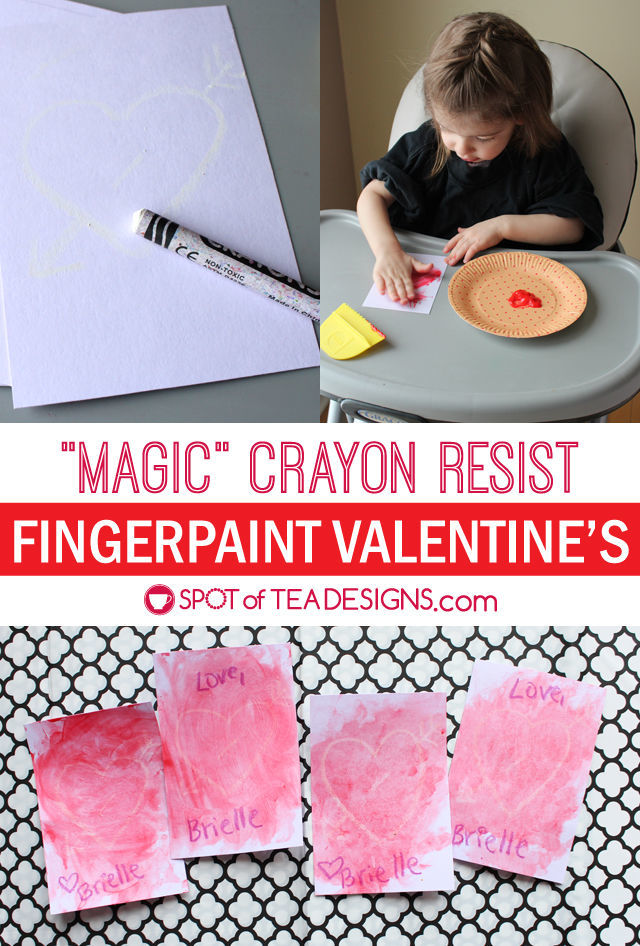 Crayon Resist Fingerpaint Valentine's Cards - Spot of Tea Designs