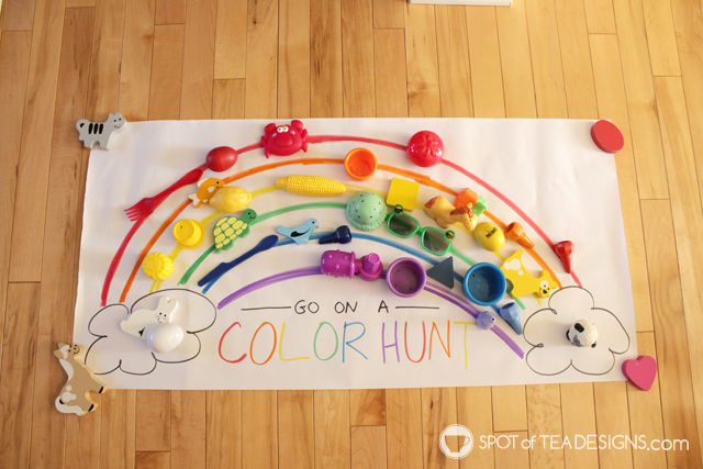 Rainbow Color Hunt Toddler Activity - Spot of Tea Designs