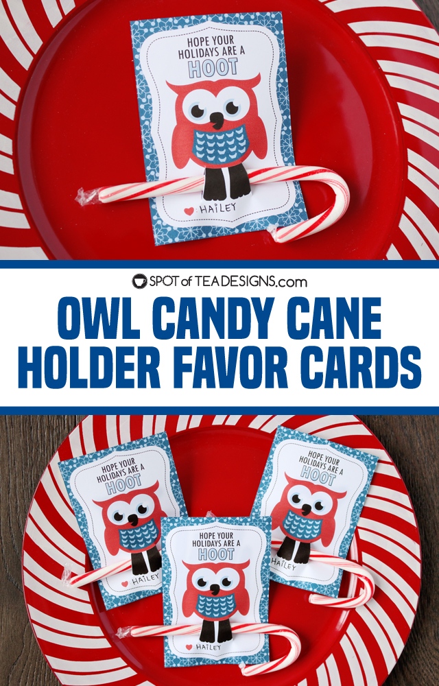 Owl Candy Cane Holder Favor Cards - Spot of Tea Designs