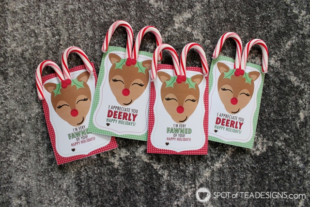 Reindeer Candy Cane Holder Favor Tags - Spot of Tea Designs