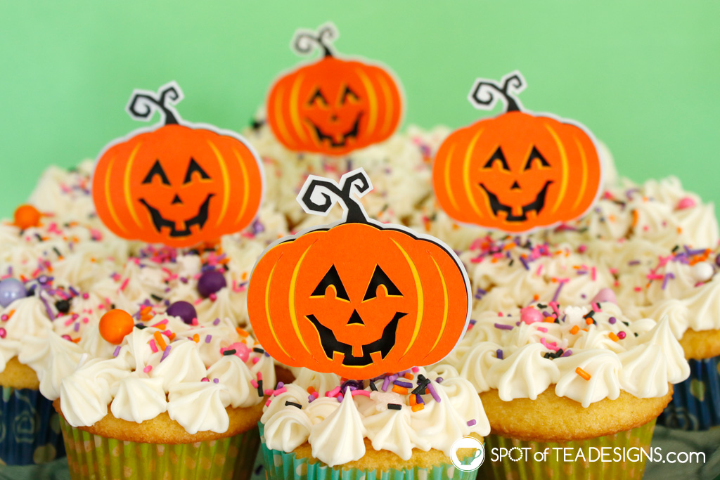 Retro Halloween Jack-O-Lantern Cupcake Toppers - Spot of Tea Designs